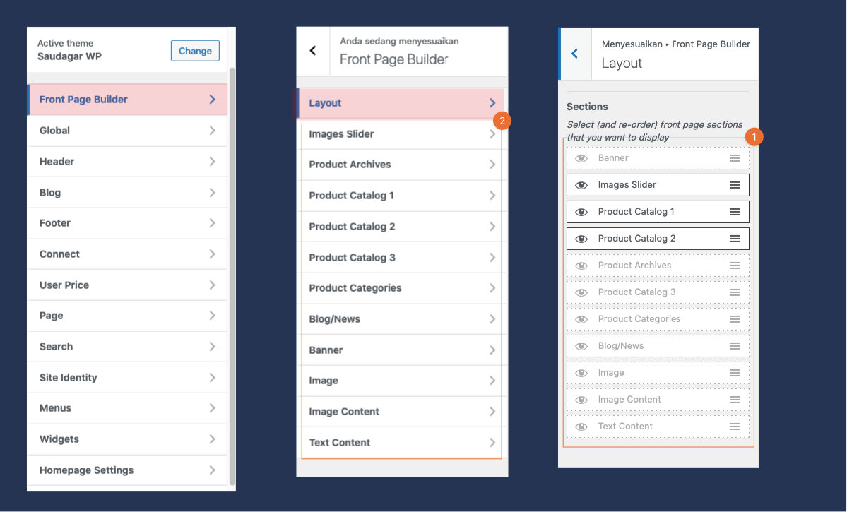 Front Page Builder - Pengaturan Element Homepage - Panduan